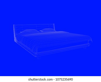 3d Rendering Bed Blueprint Lines On Stock Illustration 1075235690 ...