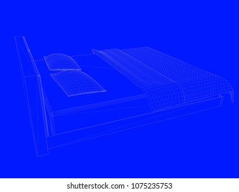3d Rendering Bed Blueprint Lines On Stock Illustration 1075235753 ...