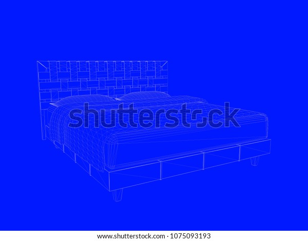 3d Rendering Bed Blueprint Lines On Stock Illustration 1075093193 ...