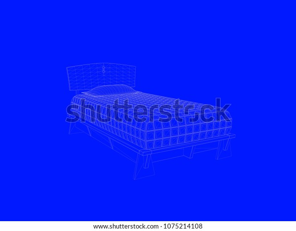 3d Rendering Bed Blueprint Lines On Stock Illustration 1075214108 ...