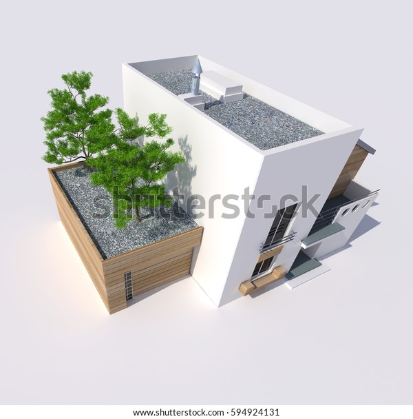 3d Rendering Big Modern House Terrace Stock Illustration 594924131