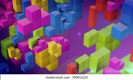 3d Rendering 3d Block Pieces Falling Stock Illustration 590012225 ...