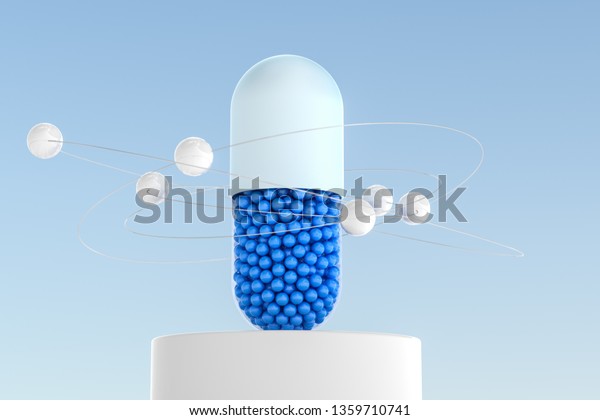 3d Rendering Blue Capsule White Background Stock Illustration ...