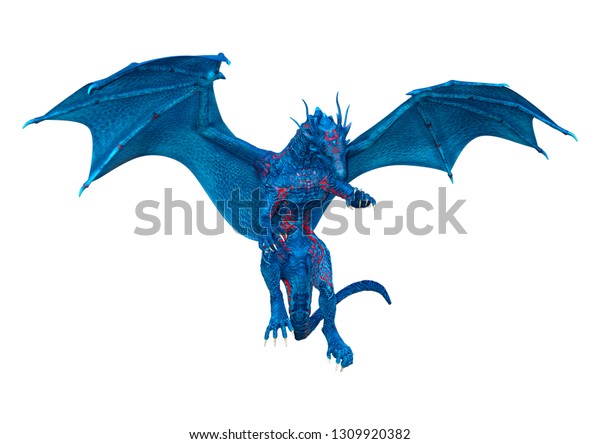 3d Rendering Blue Fantasy Dragon Isolated Stock Illustration 1309920382 ...