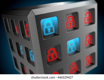 3d Rendering Blue Lock Locked Safe Stock Illustration 446529427 ...