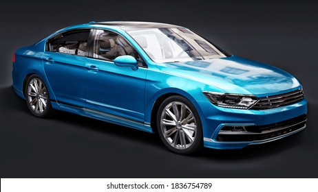 3d Rendering Brandless Generic Blue Car Stock Illustration 1843851295