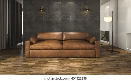 3d Rendering Great Leather Sofa Parquet Stock Illustration 404328418 ...