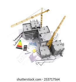 Building Under Construction Blueprints Bank Forms Stock Illustration ...