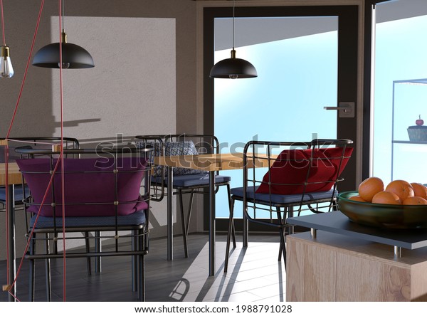 3d Rendering Cafeteria Interior Stock Illustration 1988791028 ...