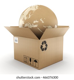 Earth Cardboard Box On White Isolated Stock Illustration 189327491