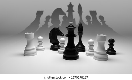 3d Rendering Chess Pieces Reflective Shadows Stock Illustration ...