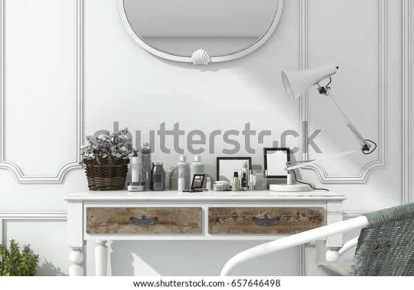 3d rendering classic white room with make up table