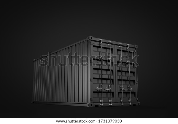 3d rendering of closed black shipping container on black background ...