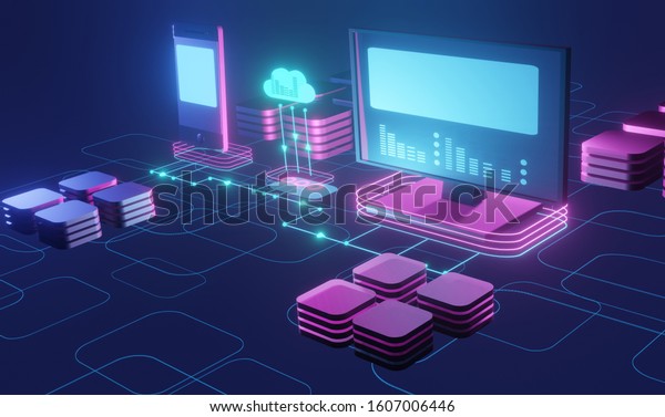 3d Rendering Cloud Computer Devices Technology Stock Illustration ...