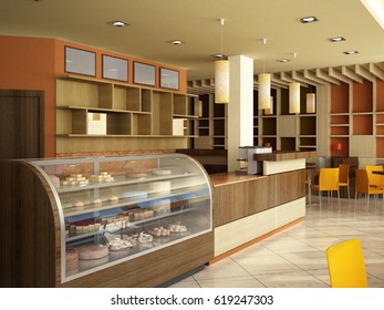 3d Rendering Coffee Bar Interior Design Stock Illustration 619247303 ...