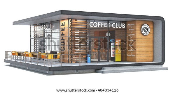 3d Rendering Coffee Shop On White Stock Illustration 484834126