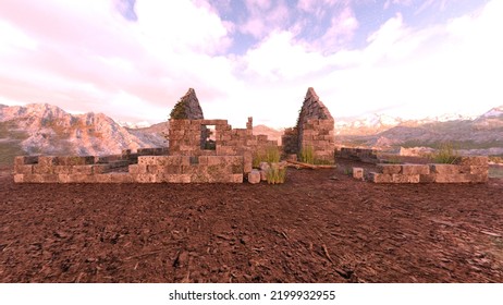3d Rendering Collapsed Stone House Top Stock Illustration 2199932955 ...