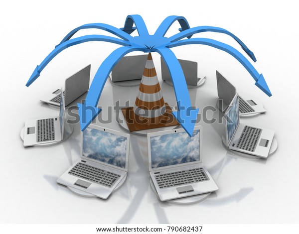 3d Rendering Computer Network Traffic Cone Stock Illustration 790682437 ...
