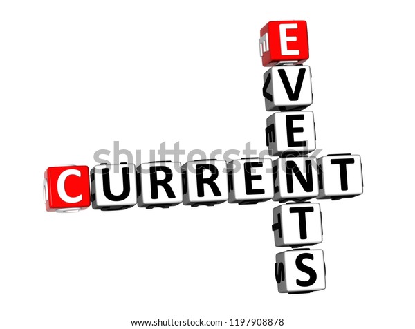 3d Rendering Crossword Current Events Over Stock Illustration 1197908878