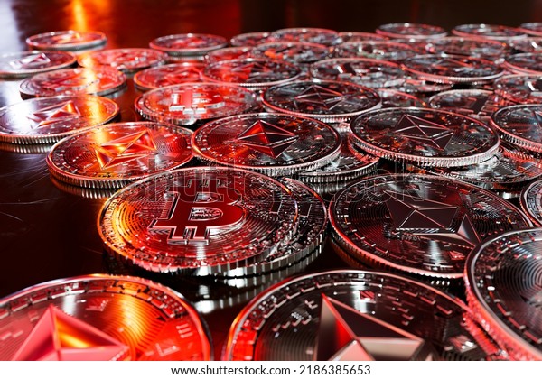 3d Rendering Cryptocurrency Coins Metalic Surface Stock Illustration ...