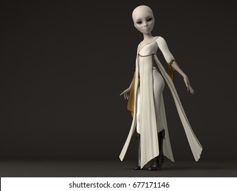 3d Rendering Cute Grey Alien Female Stock Illustration 677171146 ...