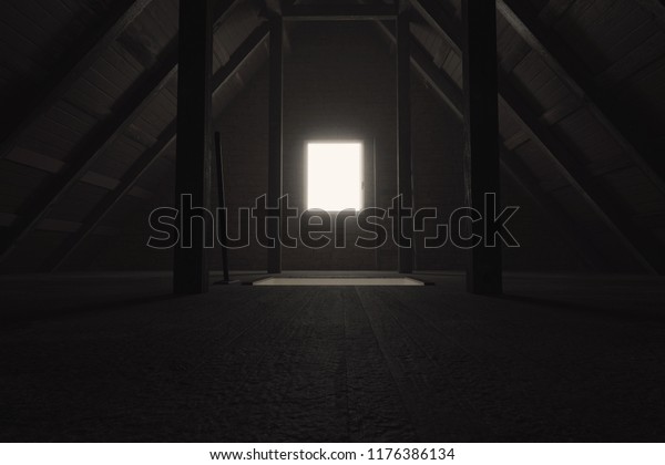 3d Rendering Darken Empty Attic Light Stock Illustration 1176386134