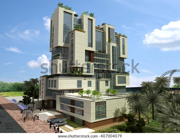 3d Rendering Design Hotel Top View Stock Illustration 407004079