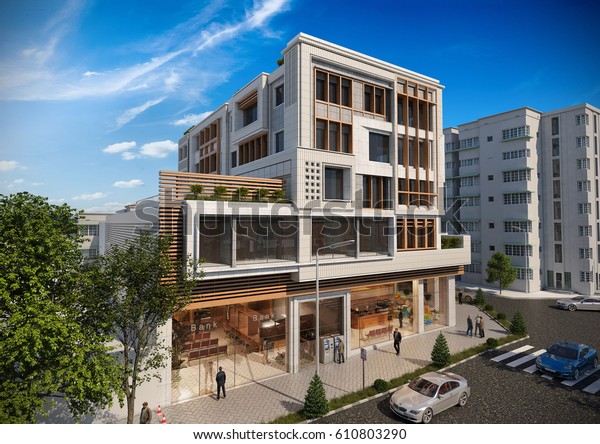3d Rendering Design Multi Purpose Buildings Stock Illustration 610803290