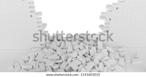 3d Rendering Destruction White Brick Wall Stock Illustration 1543603010