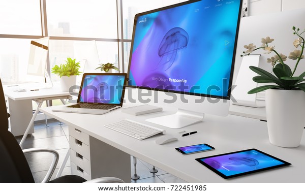 3d Rendering Devices On Modern Office Stock Illustration 722451985 ...