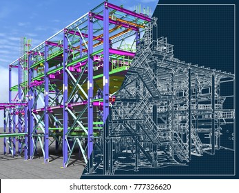 3d Renderingmodels Industrial Buildings Metal Engineering Stock ...