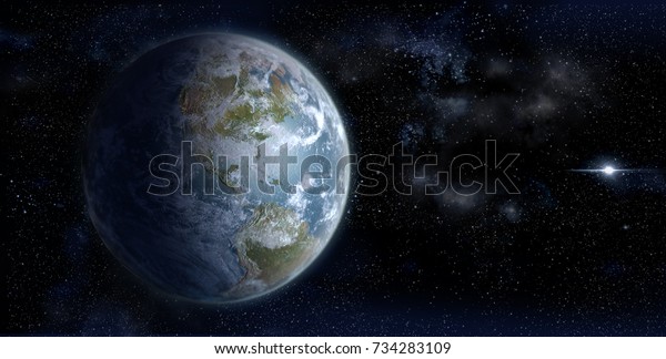 3d Rendering Earth Space On Star Stock Illustration 734283109 ...