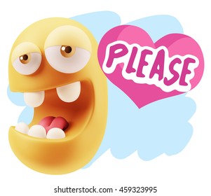 3d Rendering Emoticon Face Saying Please Stock Illustration 459323995 ...