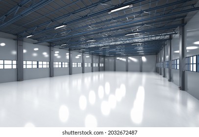 87 3d Rendering Empty Factory Interior With Pendant Lamps Images, Stock ...