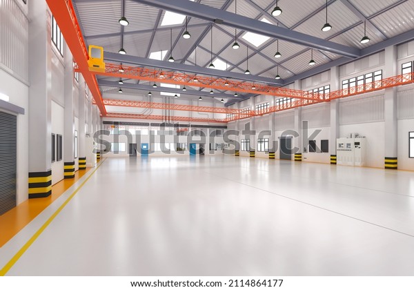 87 3d Rendering Empty Factory Interior With Pendant Lamps Images, Stock ...