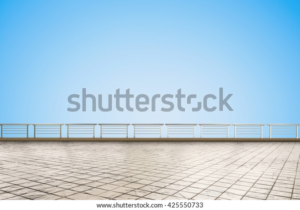 3d Rendering Empty Terrace On Blue Stock Illustration 425550733 ...
