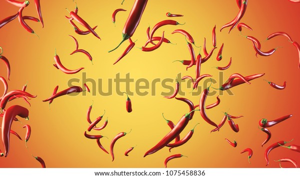 3d Rendering Falling Chili On Isolated Stock Illustration 1075458836 ...