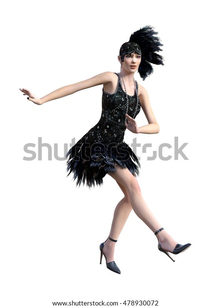 3d Rendering Female Flapper Dancer Isolated Stock Illustration ...