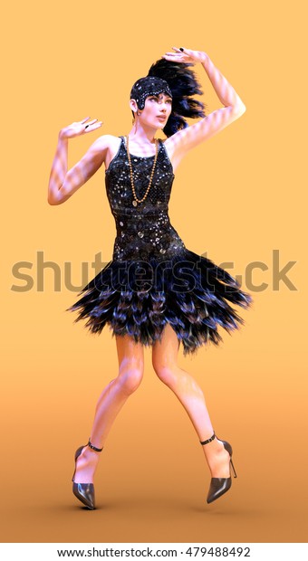 3d Rendering Female Flapper Dancer Isolated Stock Illustration ...