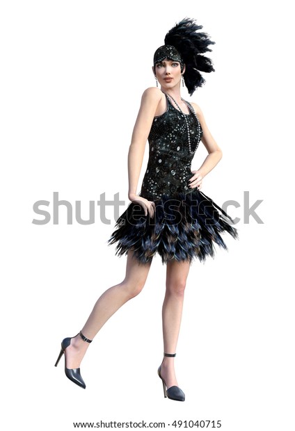 3d Rendering Female Flapper Dancer Isolated Stock Illustration ...
