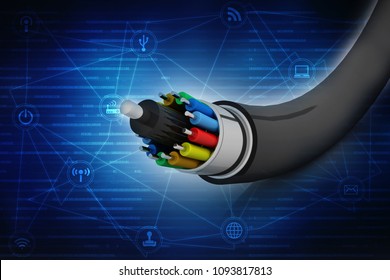 3d Rendering Fiber Optical Cable Laptop Stock Illustration 1593127396