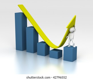 3d Rendering Figure Helping Chart Upwards Stock Illustration 42796552 ...