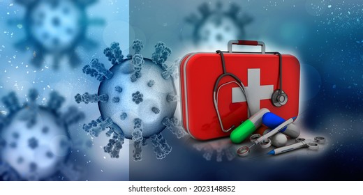 3d Rendering First Aid Kit Stethoscope Stock Illustration 2023148852 ...
