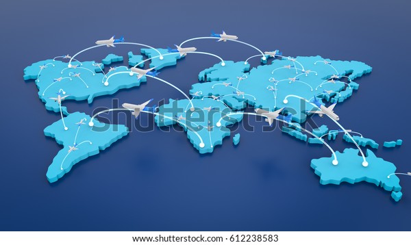 3d Rendering Flight Route World Map Stock Illustration 612238583