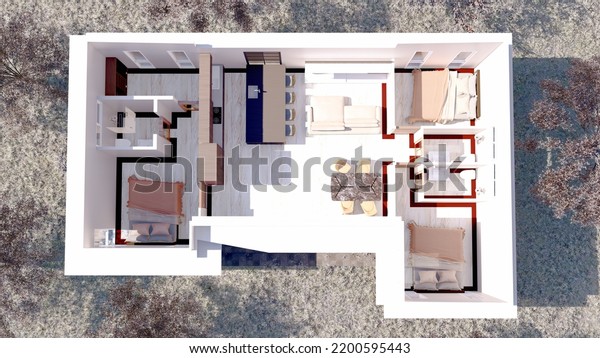 3d Rendering Floor Plan House Stock Illustration 2200595443 | Shutterstock