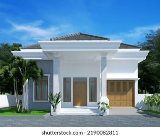 3d Rendering Front View House 1 Stock Illustration 2190082811 ...
