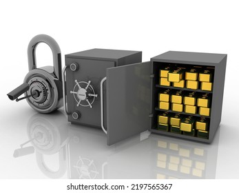 3d Rendering Gold Ingots Locker Stock Illustration 2197565367 ...