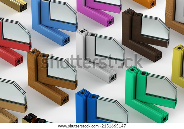 3d Rendering Group Upvc Window Profiles: ภาพประกอบสต็อก 2151665147 ...