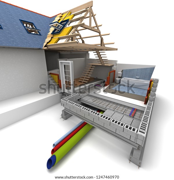 3d Rendering House Showing Technical Construction Stock Illustration ...