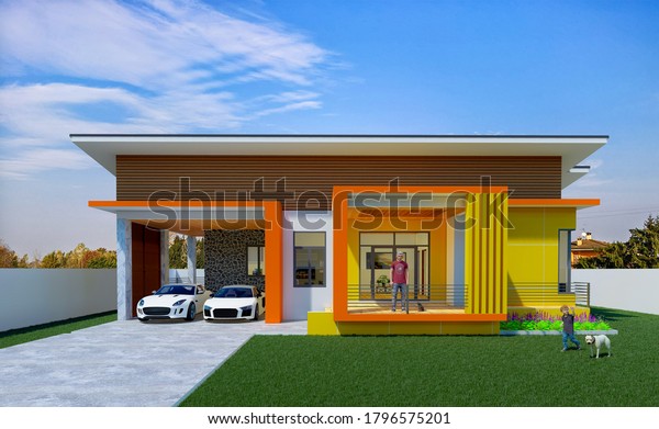 3d Rendering House Sky Background Stock Illustration 1796575201 ...